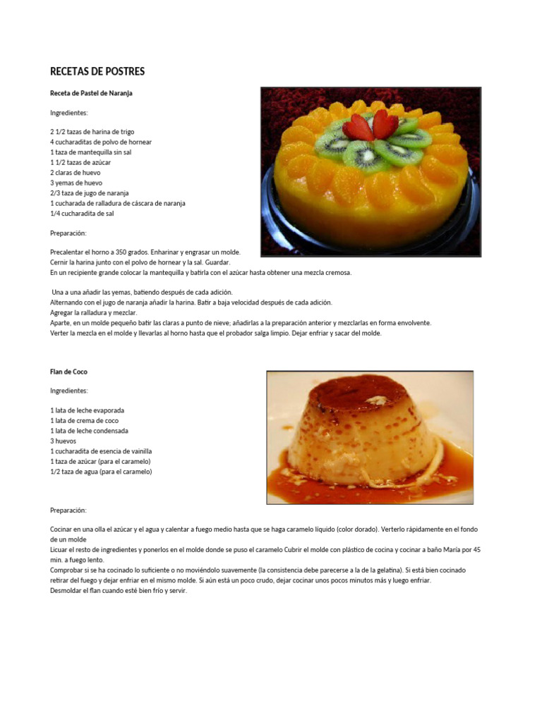 Recestas de Postres | PDF | Alimentos | Cocina