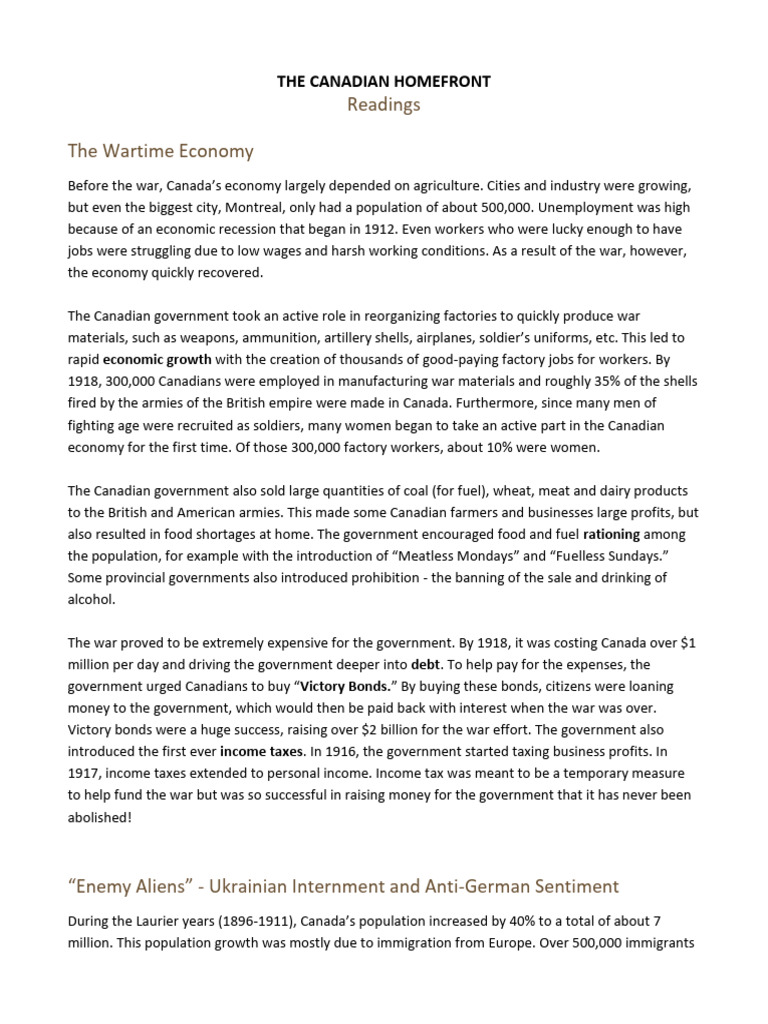Lesson 5 - Canadian Homefront Readings | PDF