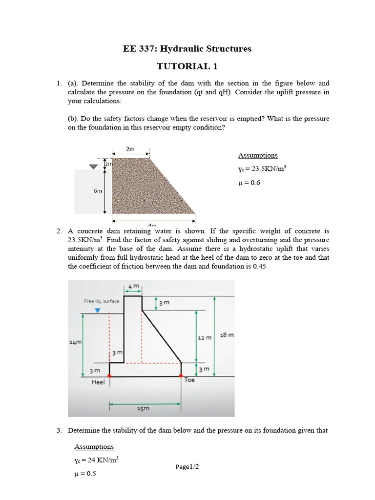 Tutorial 1 Hydraulic structures | PDF