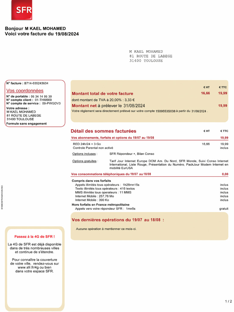 Facture SFR Mohamed | PDF