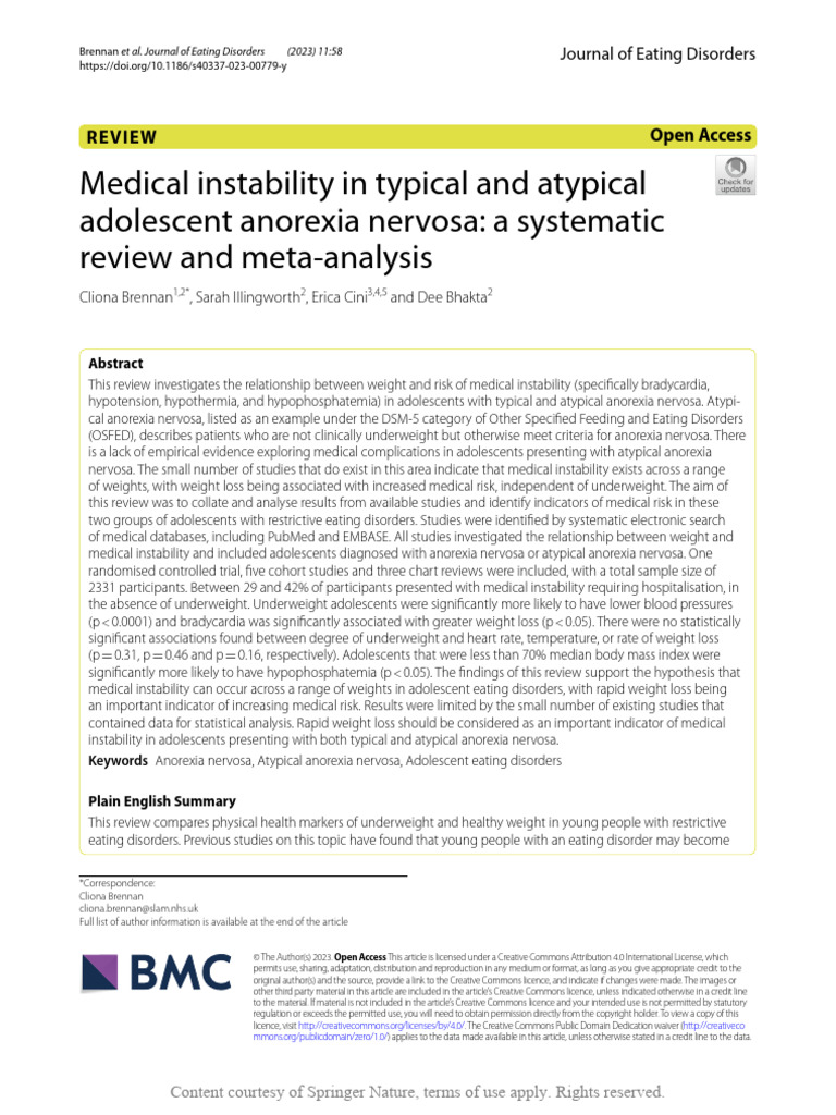 Medical Instability in Typical and Atypical Adoles | PDF | Anorexia ...