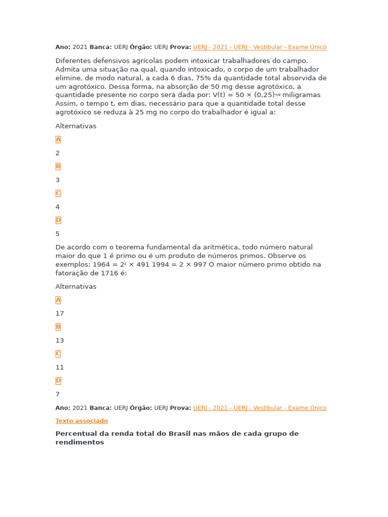 Simulado UERJ Gráficos e Tabelas | PDF | Índice de massa corporal | Número primo