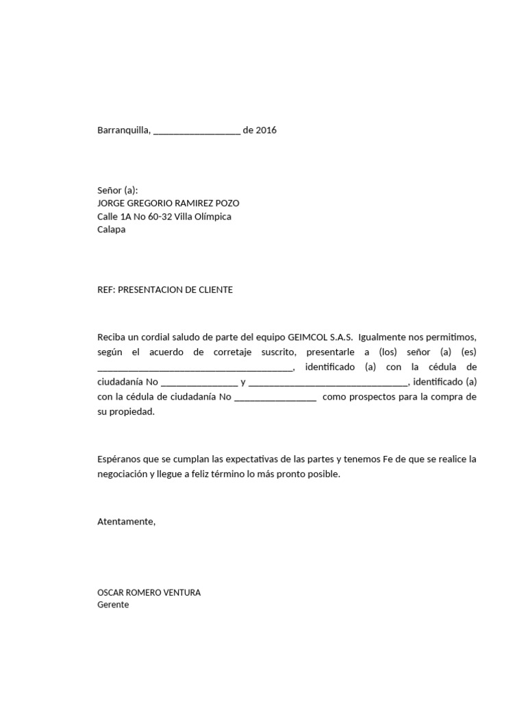Carta Presentacion de Prospectos para Compra | PDF