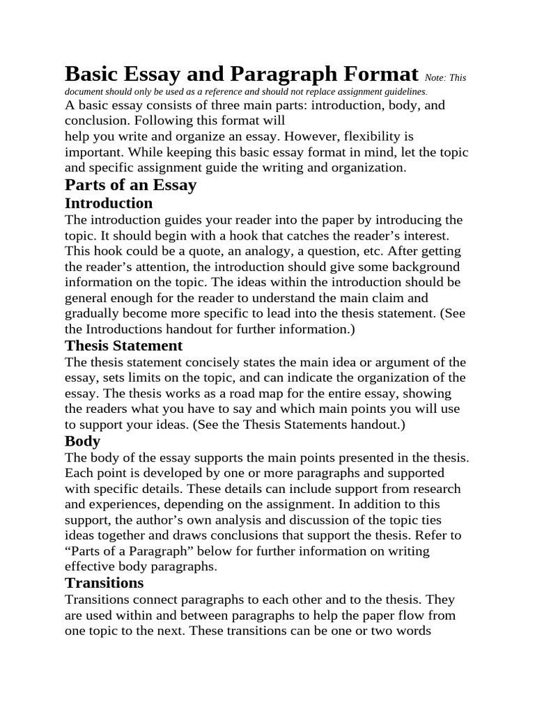 Basic Essay and Paragraph Format Note | PDF | Essays | Citation