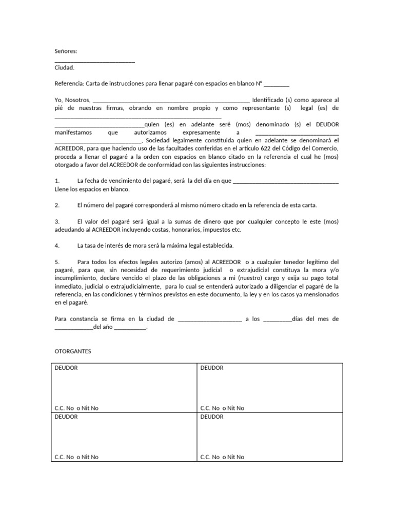 Instrucciones para Llenar Pagaré | PDF