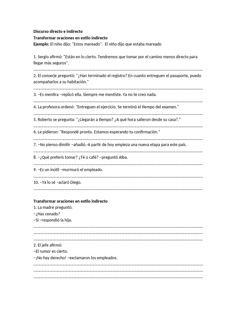 Transformación de Discurso Directo e Indirecto | PDF