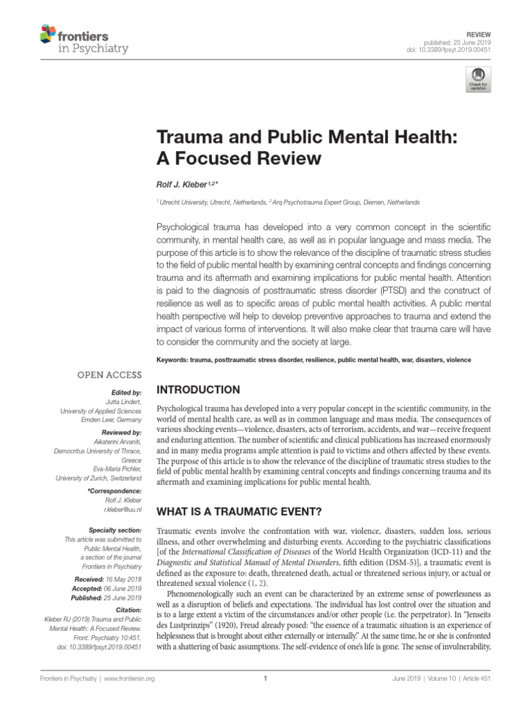 Trauma and Public Mental Health - A Focused Review | PDF ...