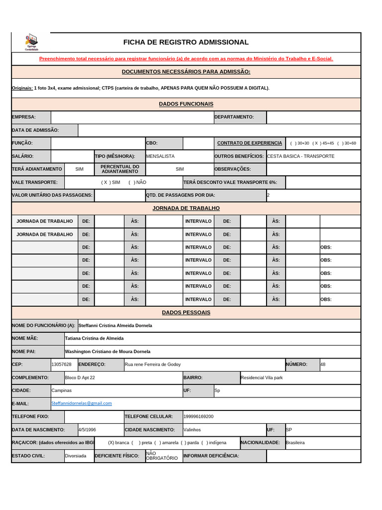 FICHA DE ADMISSÃO e social -bco | PDF