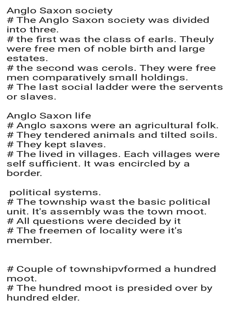 Anglo Saxon Life and Institutions | PDF