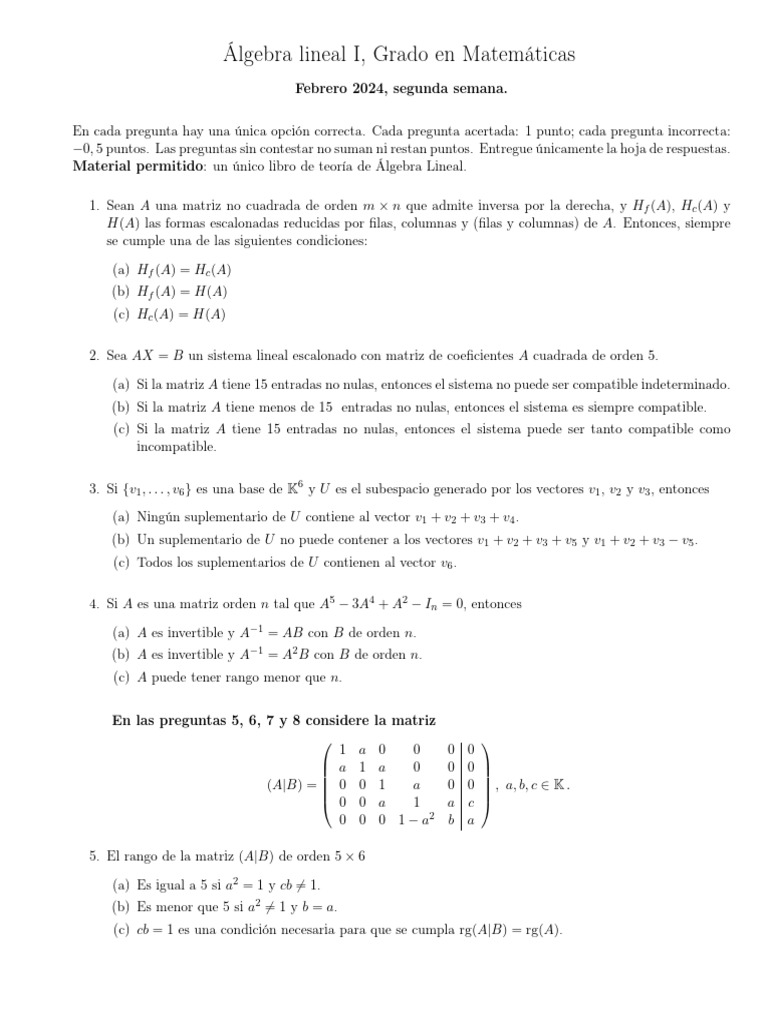 Febrero24_Semana2 | PDF | Matriz (Matemáticas) | Mapa lineal