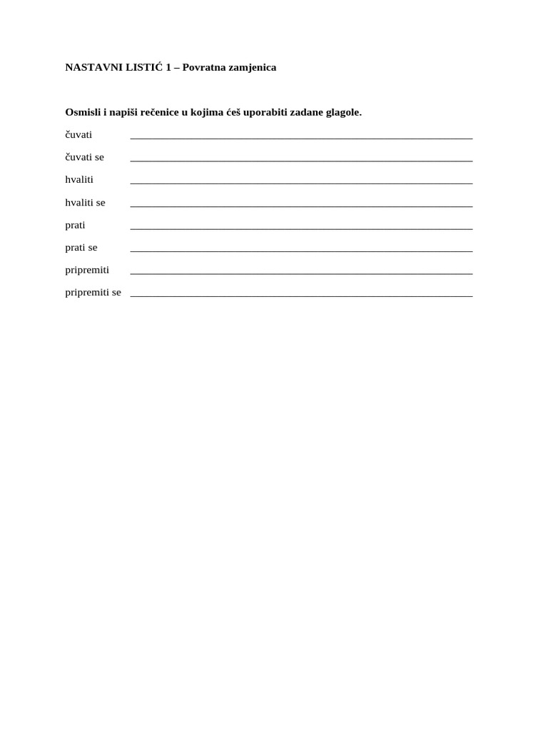 Nastavni Listić Povratna Zamjenica | PDF