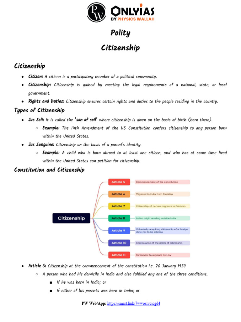 006) Polity (Citizenship) Daily Class Notespdf | PDF | Political Law ...