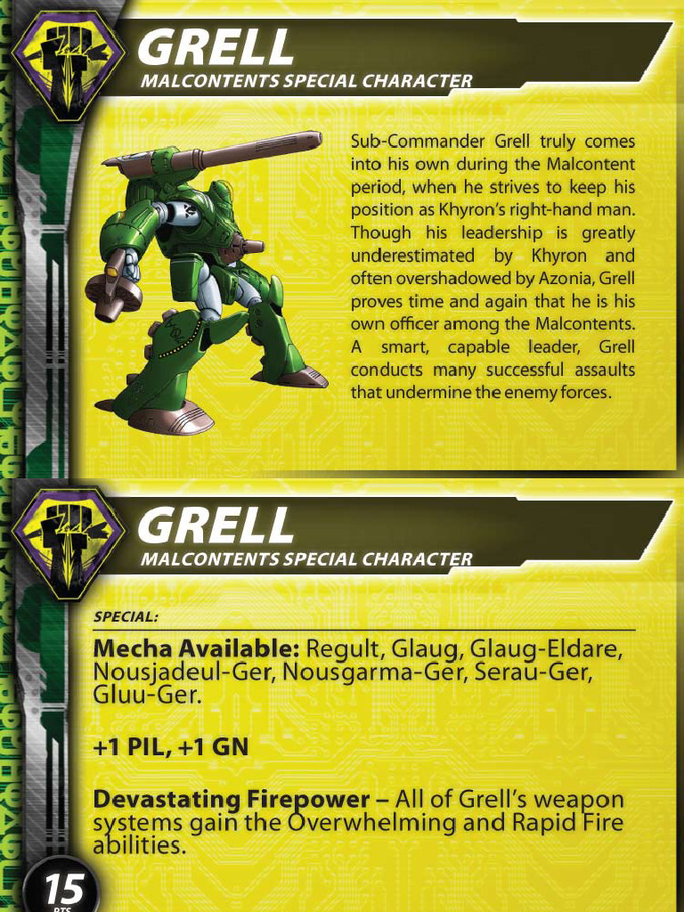 Robotech RPG Tactics - Malcontents Grell Special Character Card | PDF