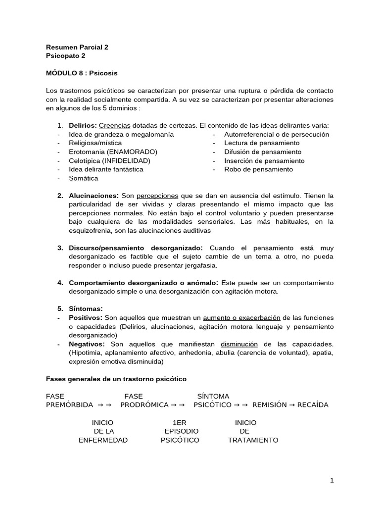 Resumen P2 Psicopato 2 | PDF | Esquizofrenia | Psicosis