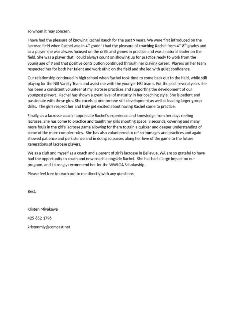 Rachel Rauch Letter of Rec | PDF