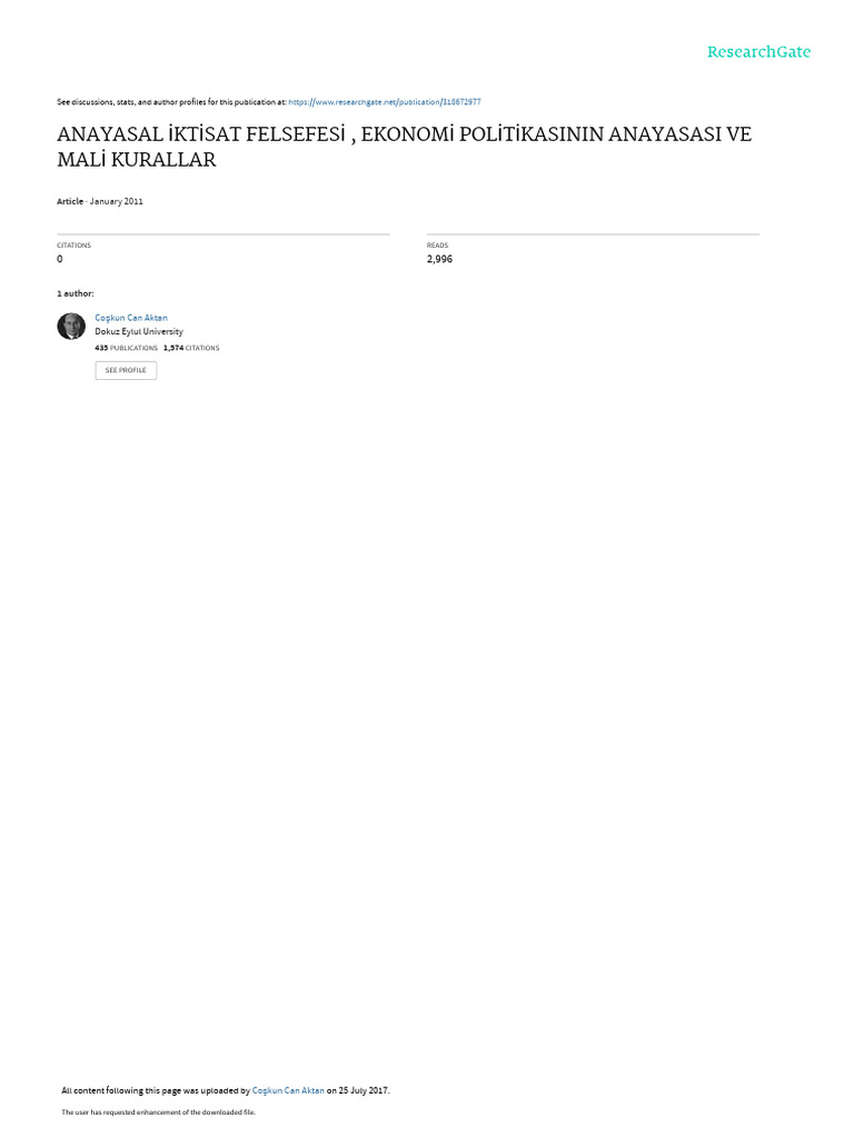 Anayasal Iktisat Felsefesi - Coşkun Can Aktan | PDF