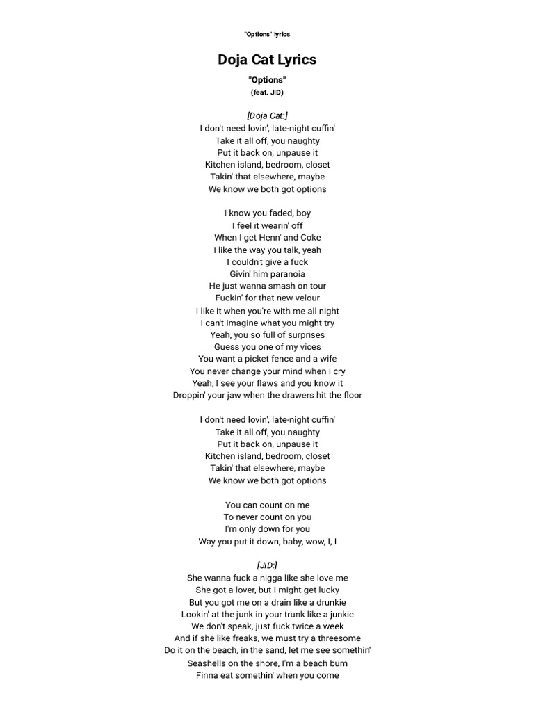 Doja Cat "Options" Lyrics | PDF