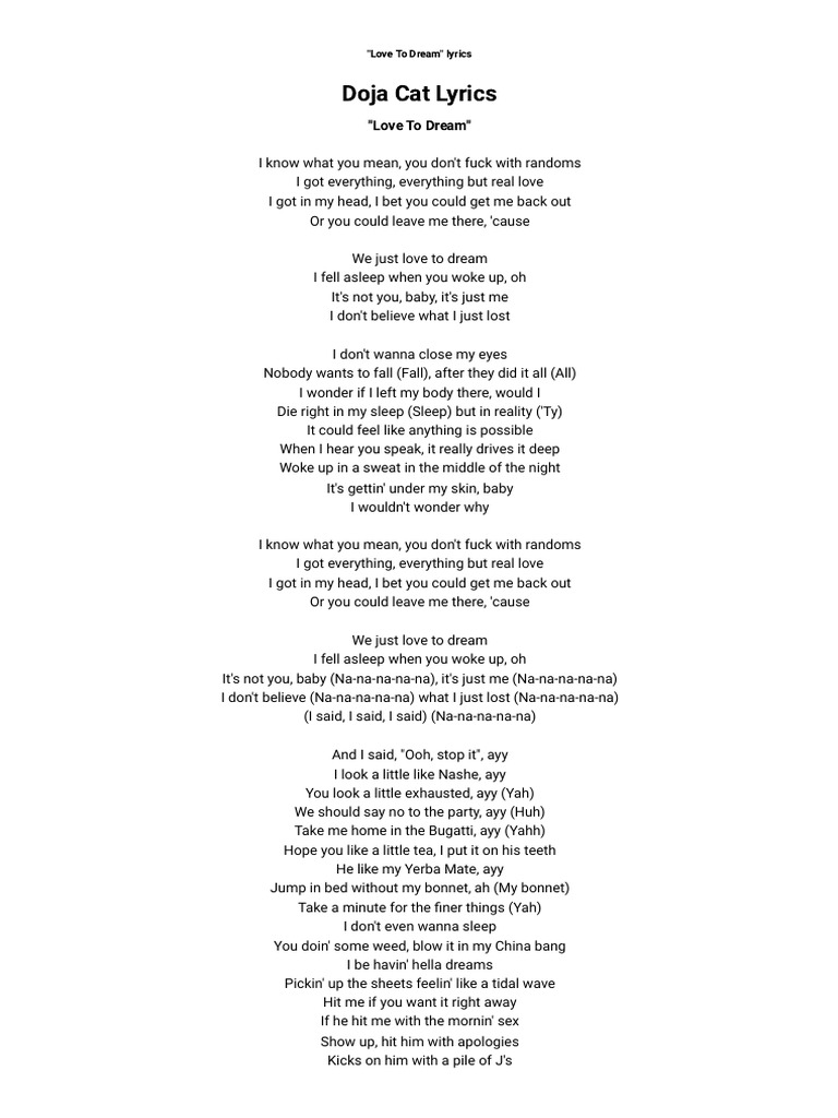 Doja Cat - Love to Dream Lyrics _ AZLyrics.com | PDF