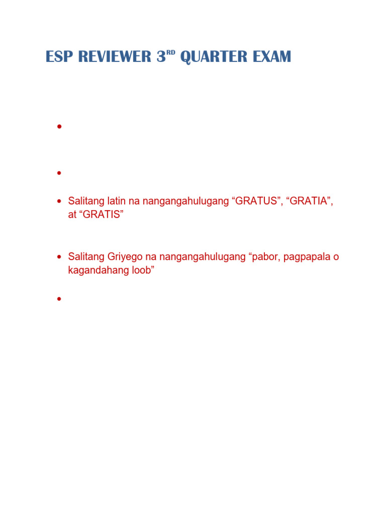 Esp Reviewer 3RD Quarter Exam | PDF