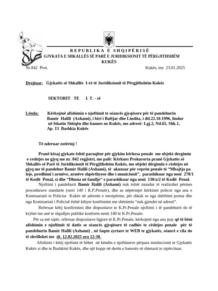 Shpallje Publike Bamir Halili (Axhami) 2 | PDF