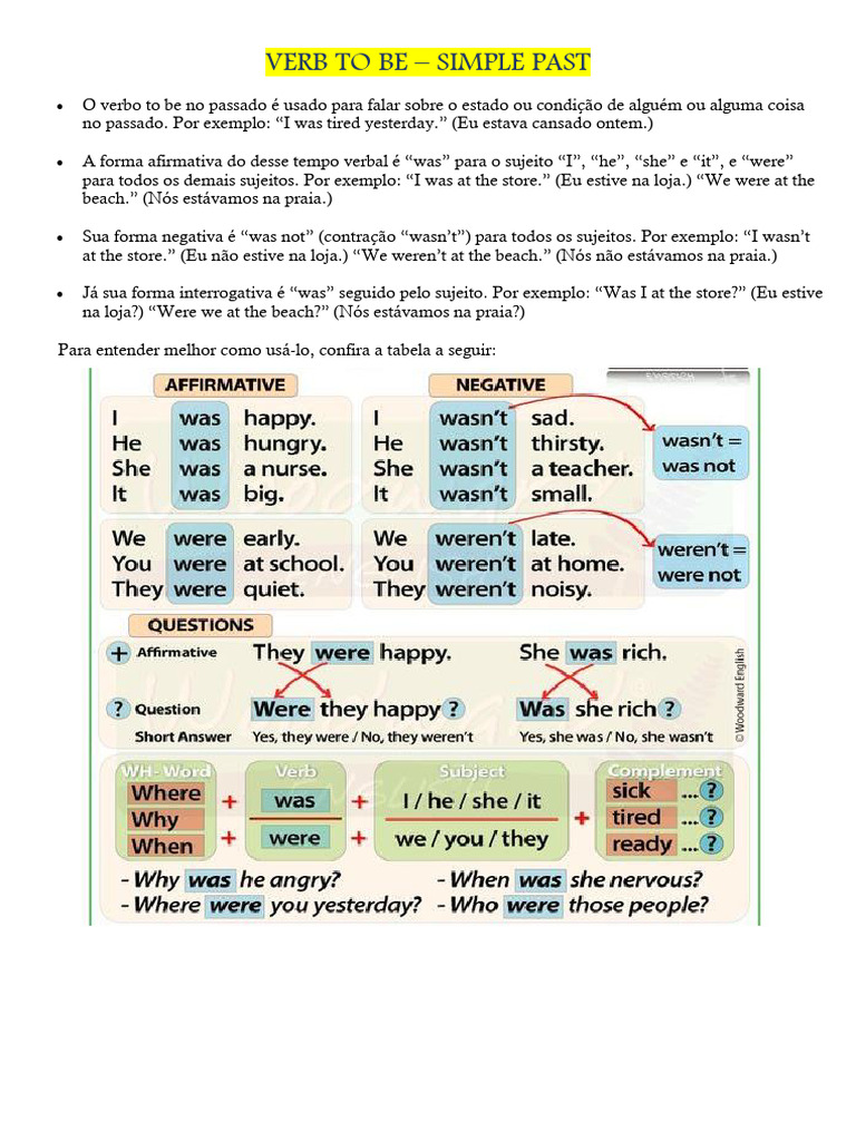 VERB TO BE - SIMPLE PAST | PDF
