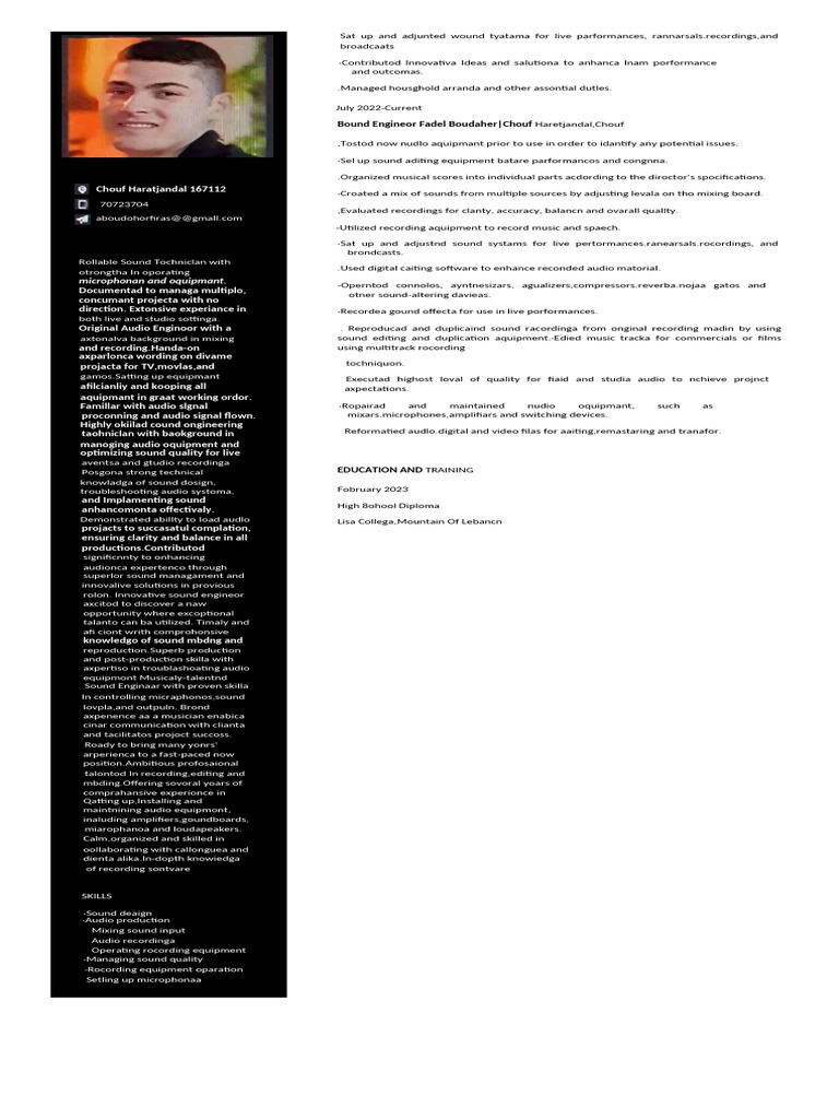 firas cv | PDF | Sound Recording And Reproduction | Audio Electronics
