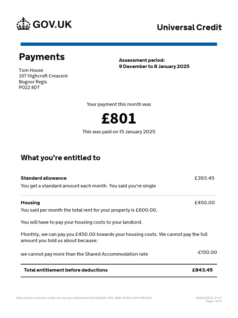 Payments - Universal Credit | PDF | Payments | Government Finances