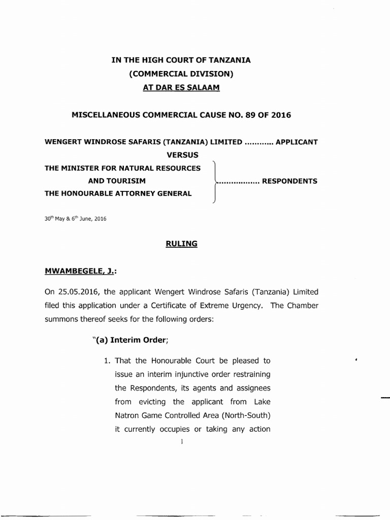 Ruling on Wengert Windrose Safaris Case | PDF | Lawsuit | Injunction