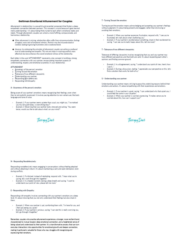 gottman-emotional-attunement-for-couples | PDF | Empathy | Cognition