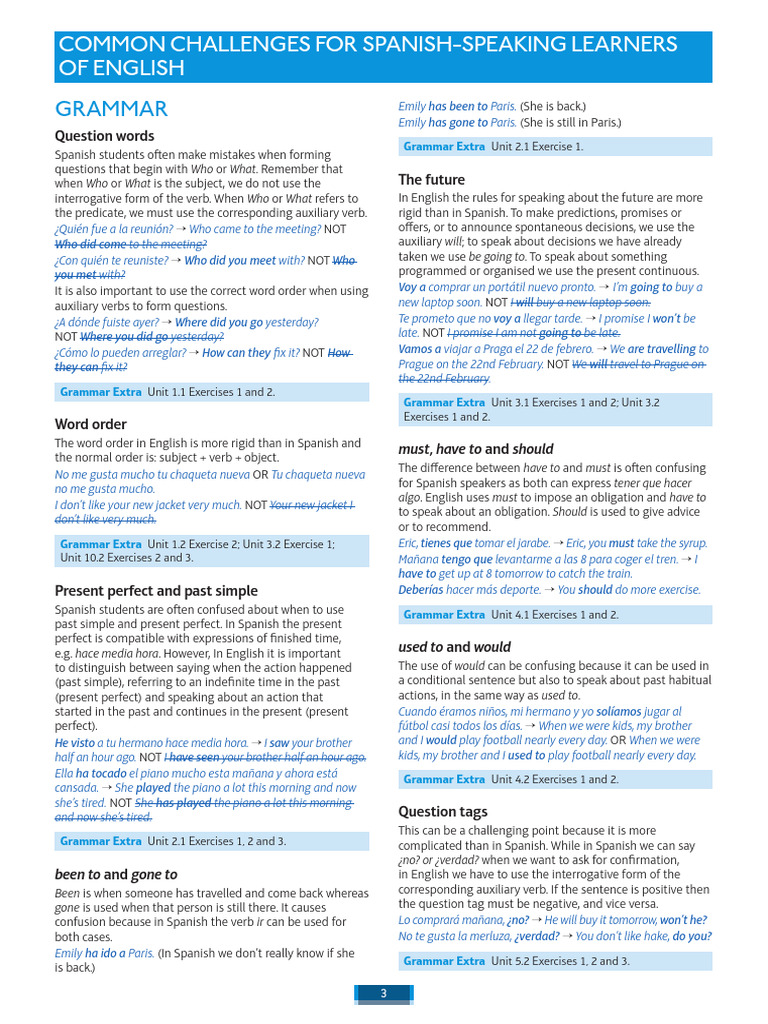 Common Errors Spanish Speakers - 1 | PDF | Language Mechanics | Syntax