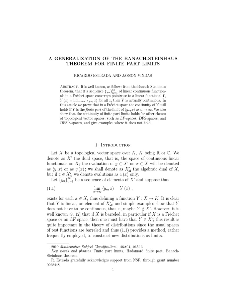 Generalized Banach-Steinhaus Theorem | PDF | Continuous Function | Sequence
