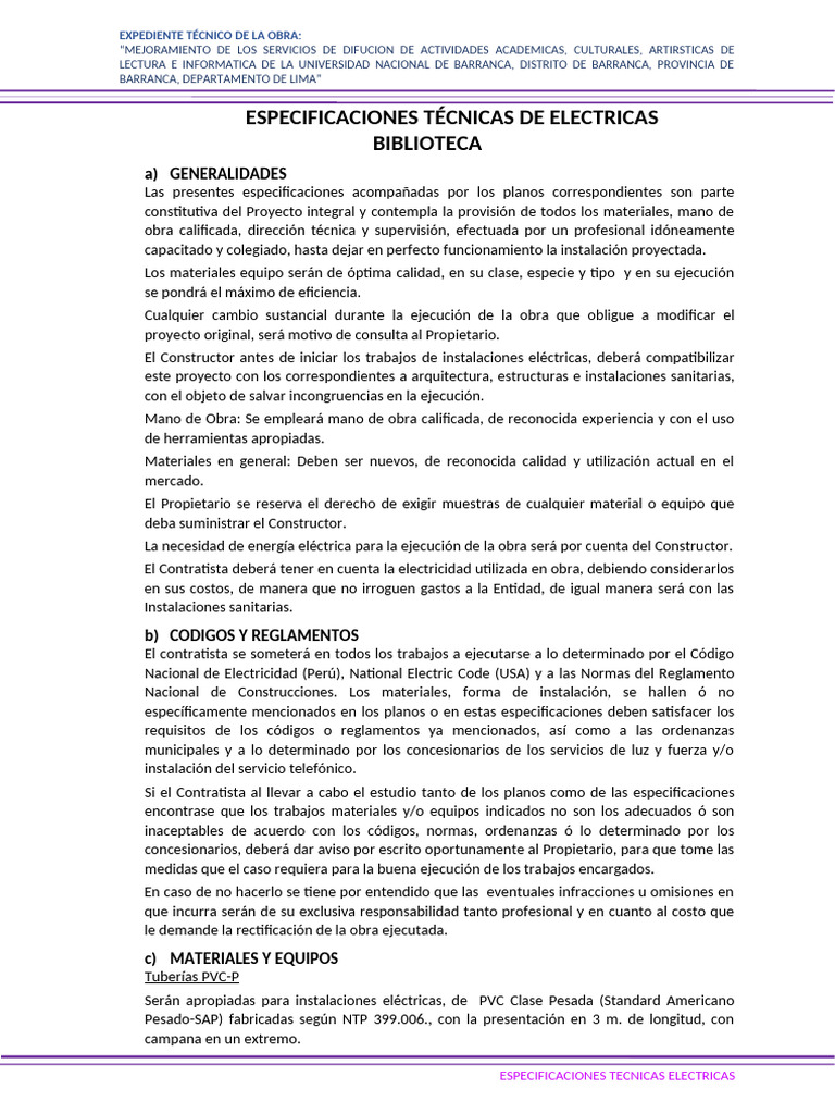 Especificaciones Técnicas de Electricas | PDF | Conductor electrico | Cobre