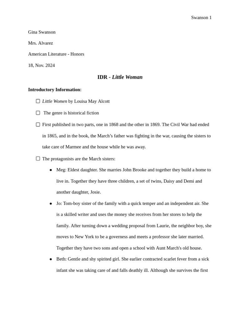 Little Women: Themes and Characters | PDF