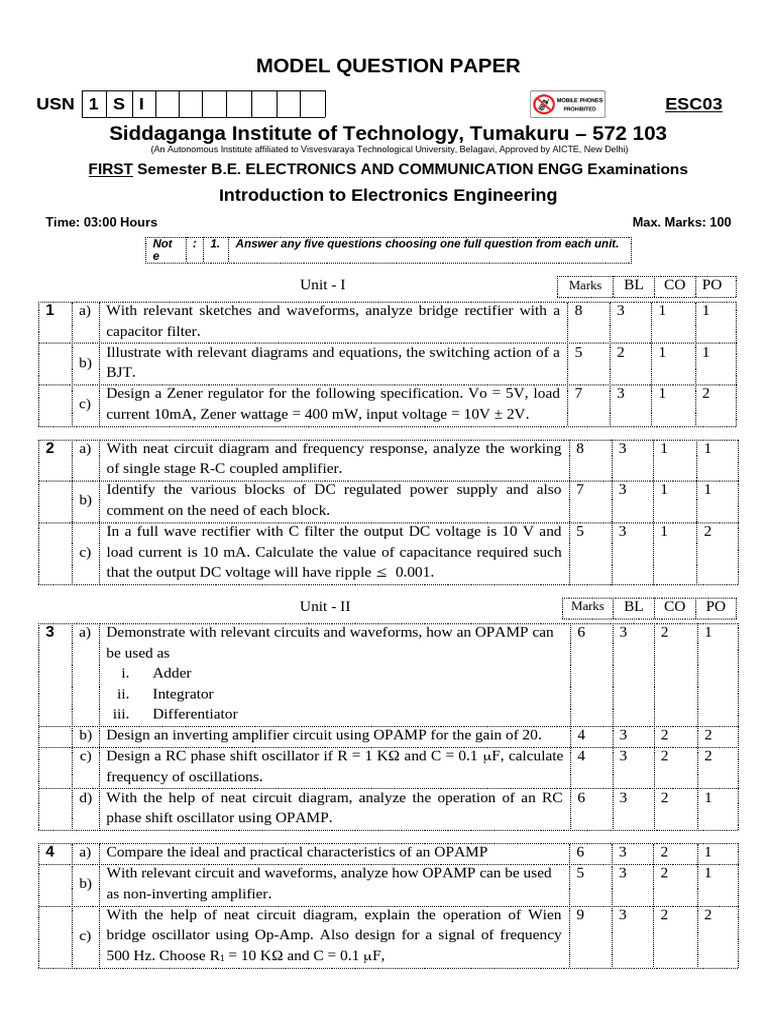 Model Question Paper | PDF | Modulation | Rectifier