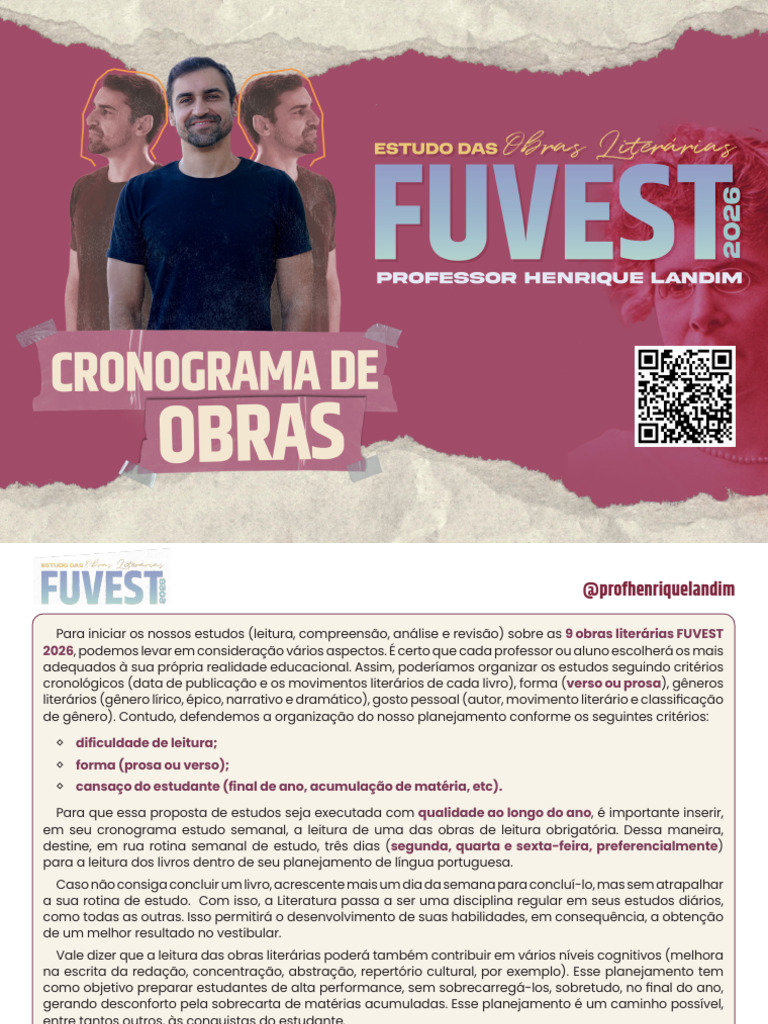 Cronograma Obras FUVEST 2026 Professor Henrique Landim-1 | PDF