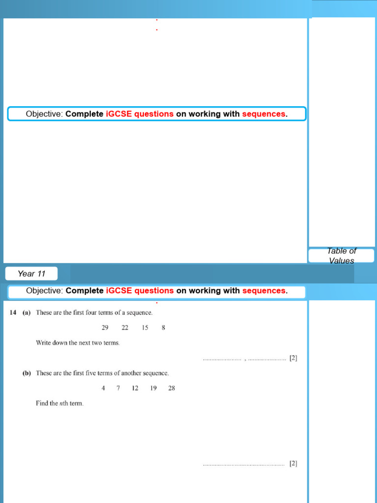 Year 11 - Sequences iGCSE Questions.pptx | PDF