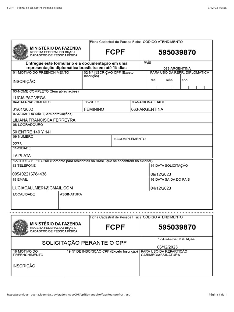 Lucia FCPF - Ficha de Cadastro Pessoa Física | PDF | Brasil