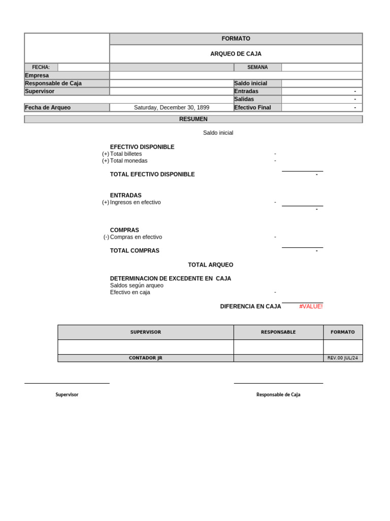 Formato de Arqueo de Caja Detallado | PDF