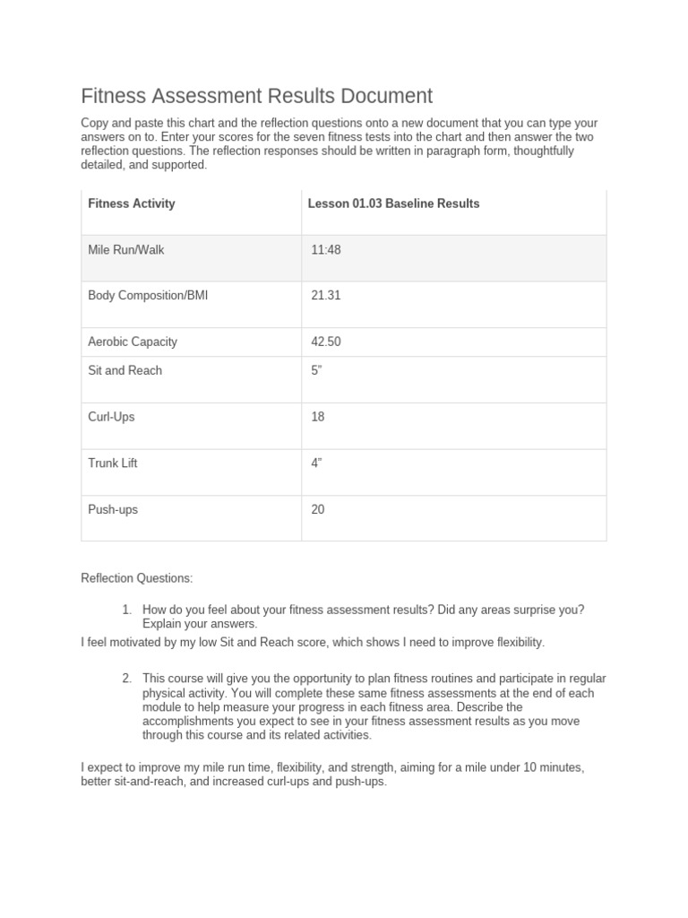 Fitness Assessment Results and Reflections | PDF