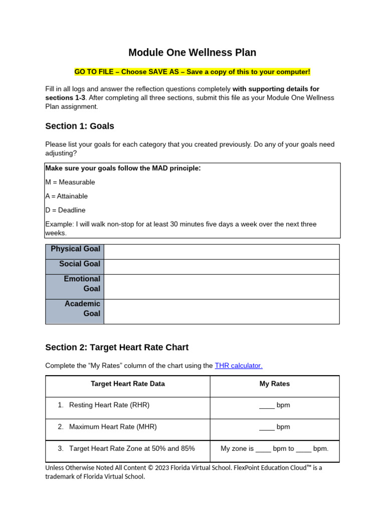 Module One Wellness Plan | PDF | Heart Rate