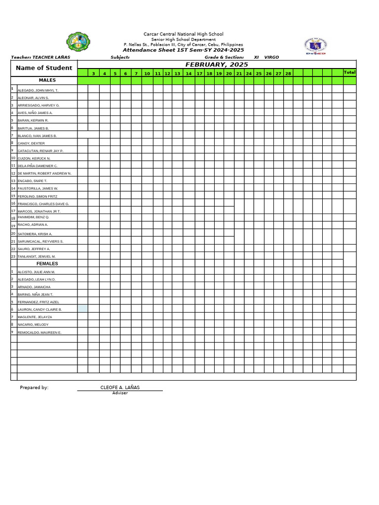 Attendance 2024-2025 VIRGO (FEBRUARY) | PDF