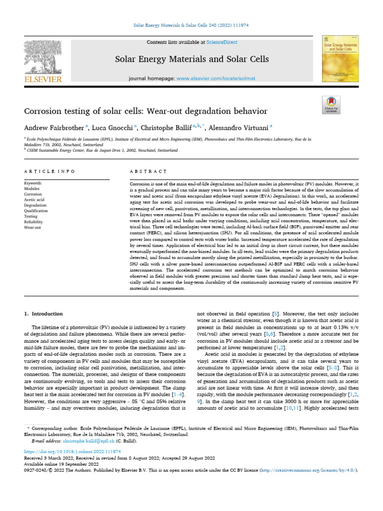 Corrosion Testing of Solar Cells Wear Out D 2022 Solar Energy Materials ...