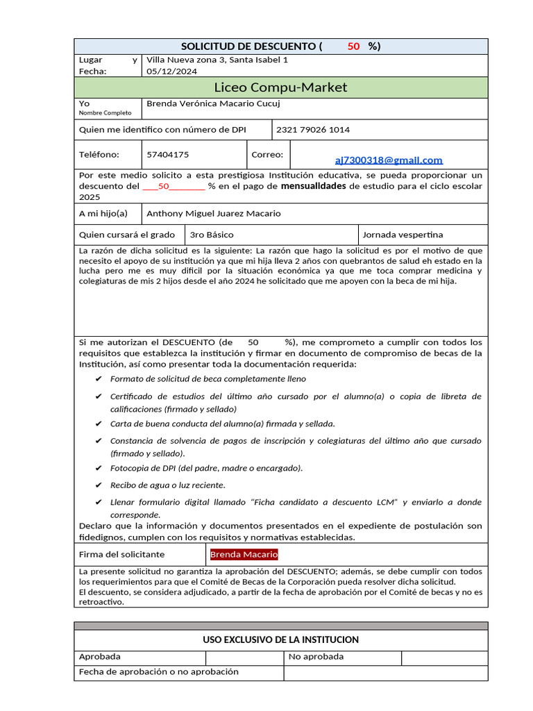 01 Formato SOLICITUD de Descuento | PDF
