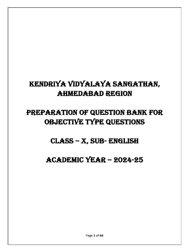 Class X English Objective Type Question 2024-25 | PDF