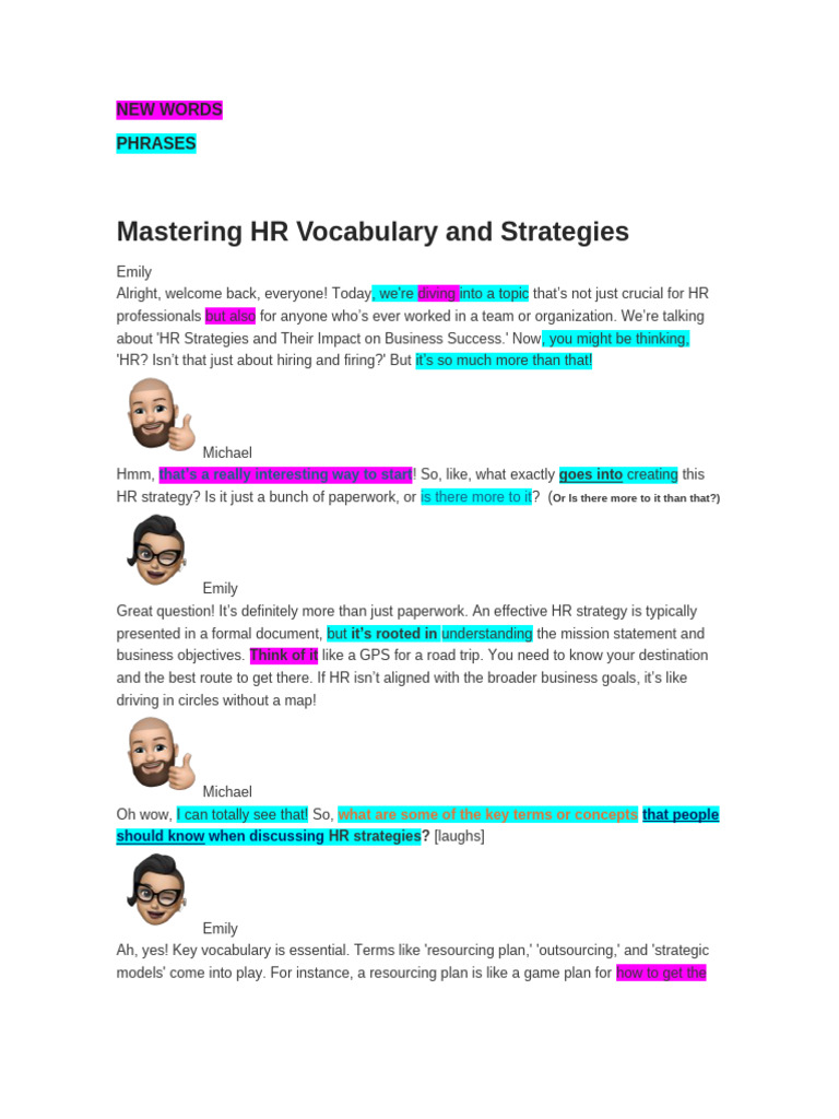 ENGLISH 4 HR. Mastering HR Vocabulary and Strategies | PDF | Social ...