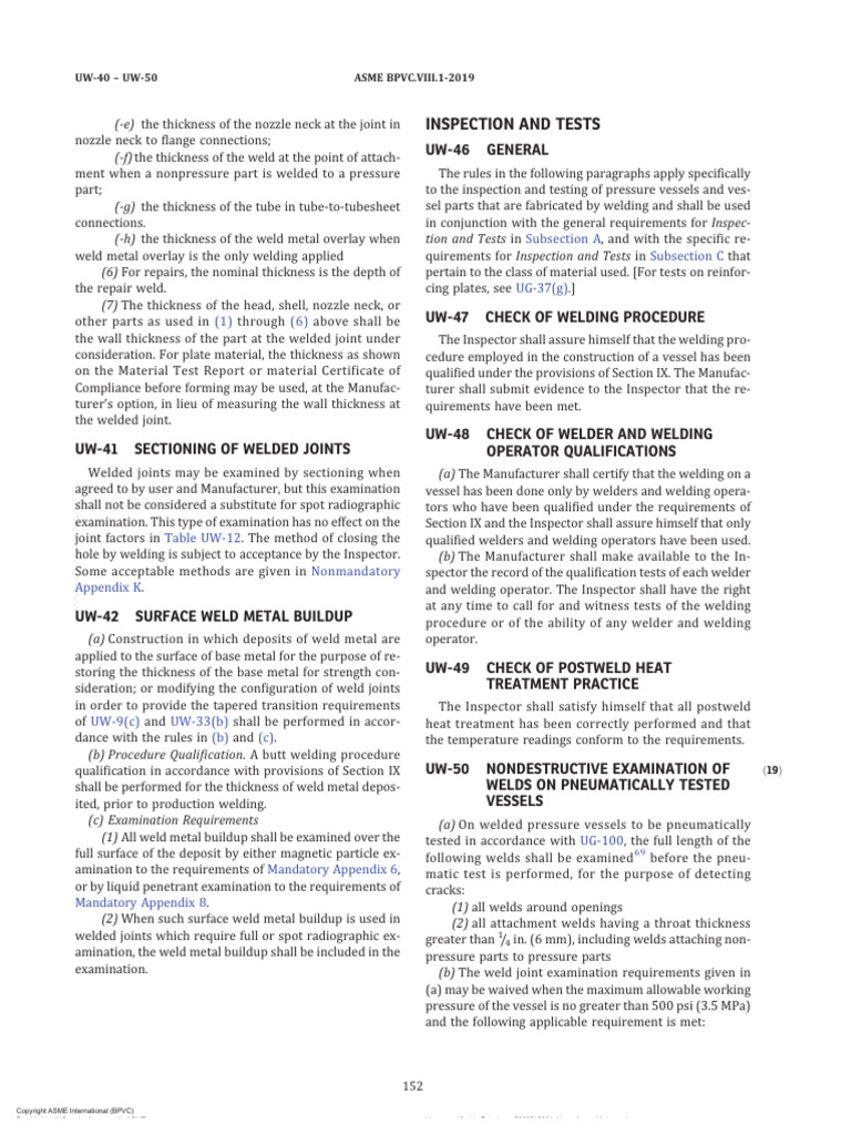 ASME BPVC 2019 Section VIII Div. 1 RT-UT | PDF | Welding | Construction