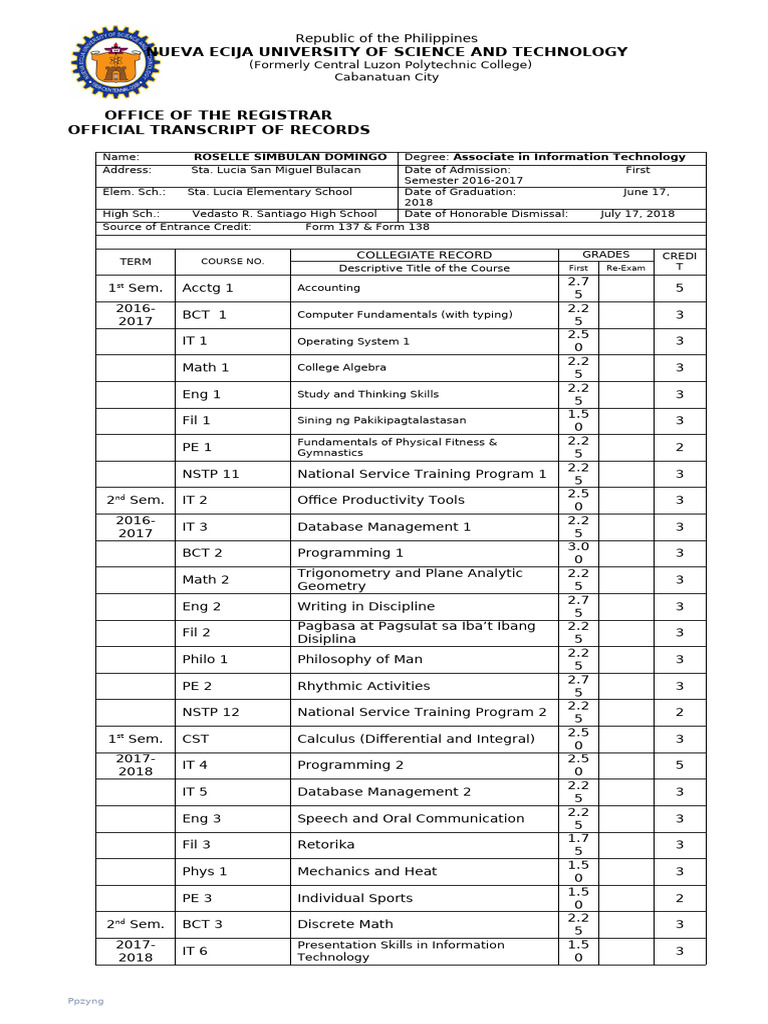 Transcript of Records 2 Yrs Neust | PDF | Mathematics