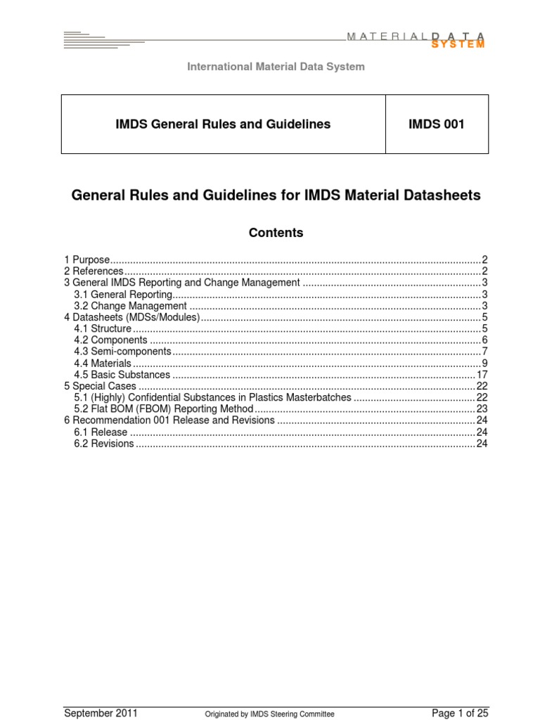 IMDS General Rules and Guidelines Summary | PDF | Chemical Substances ...