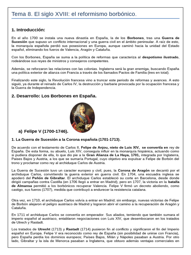 Tema. El Reformismo Borbónico | PDF | Imperio español | España