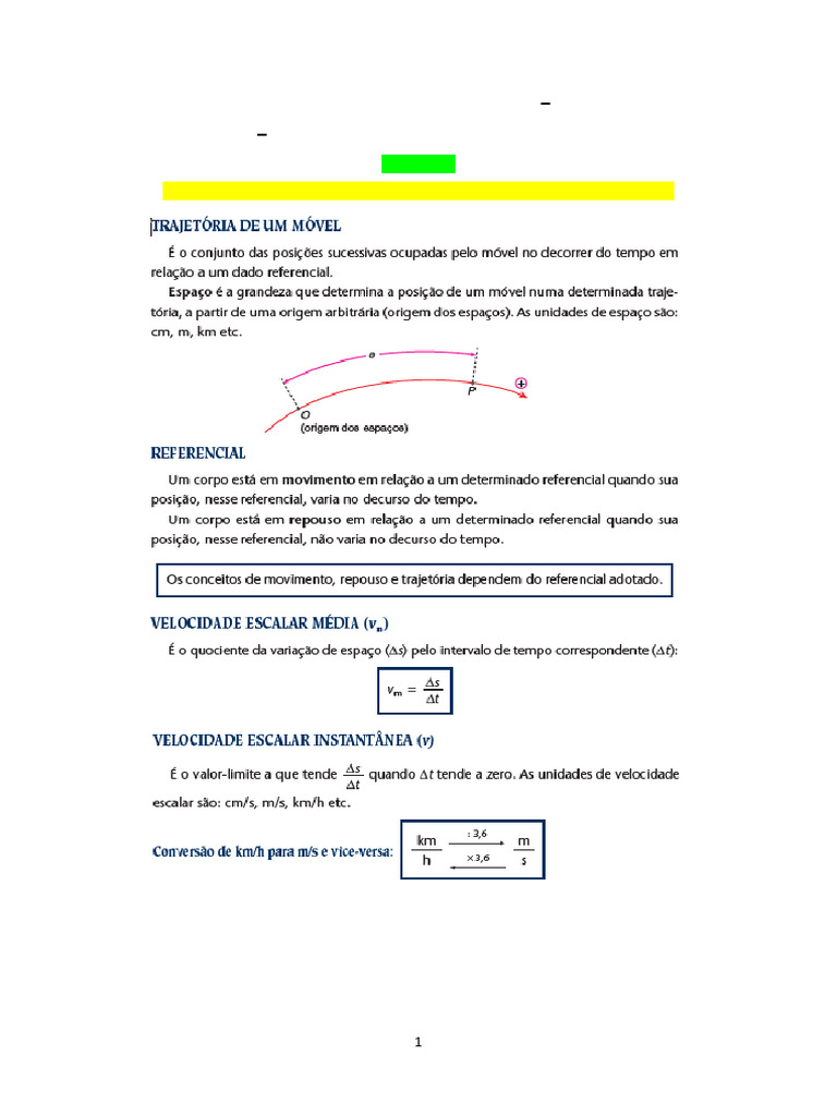 1 - Resumo Cinemática Escalar e Vetorial | PDF